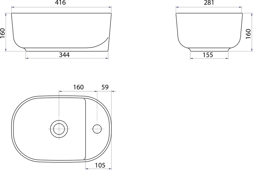 Sapho Sapho, MANAKI keramické umyvadlo 42x28 cm, bílá, TU0076
