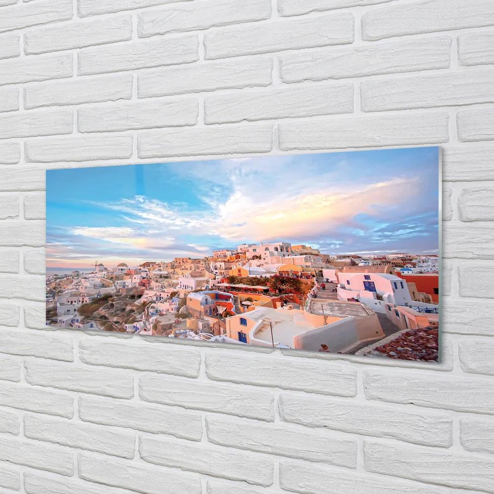akrylový obraz Řecko panorama města západu slunce 120x60 cm