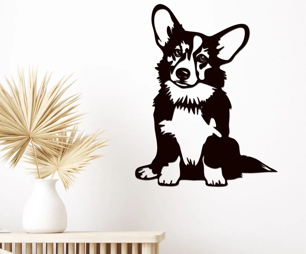 dřevo života Dřevěná dekorace psa Corgi Zvolte rozměr (cm): 45x60, Zvolte barvu dekoru: Černá