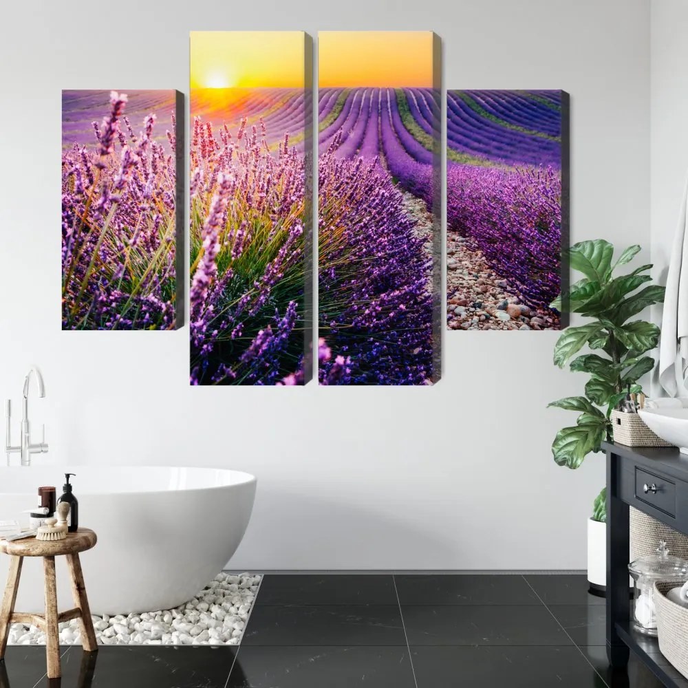 Vícedílný obraz Levandulové Pole Při Západu Slunce 3D Nedostatek Nedostatek Plátno Canvas 120x90