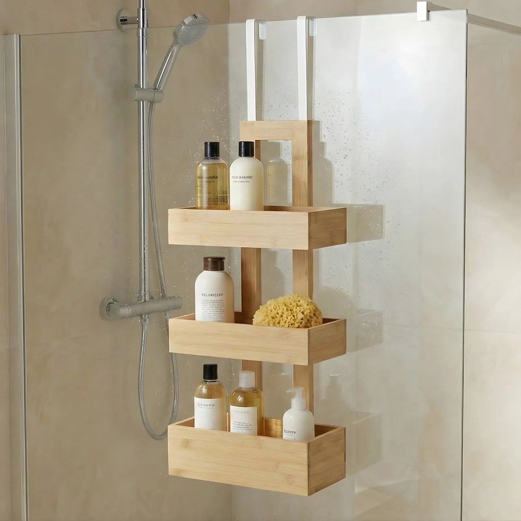 Bambusový koupelnový věšák na dveře RANT, 74 cm