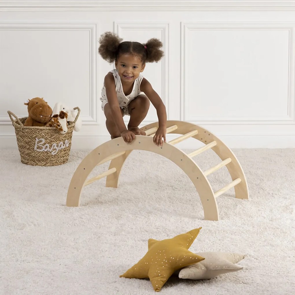 Atmosphera for Kids Montessori dřevěná houpačka a prolézačka 2v1 41x81x50 cm