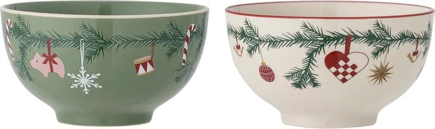 Zelené/krémové misky v sadě 2 ks na polévku s vánočním motivem z kameniny 500 ml Yule – Bloomingville