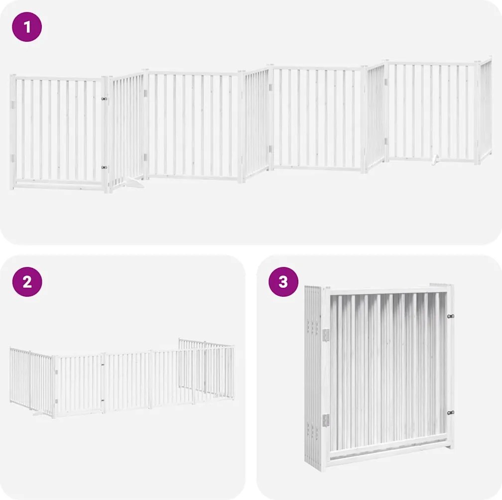 Zábrana pro psy s dvířky skládací 8 panelů bílá 640 cm topol 3155734