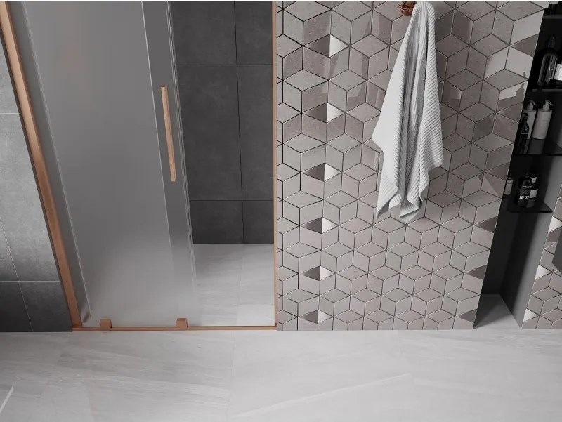 Mexen Velar, posuvné sprchové dveře do otvoru 90 cm, 8mm sklo námraza, měděná matná, 871-090-000-31-65