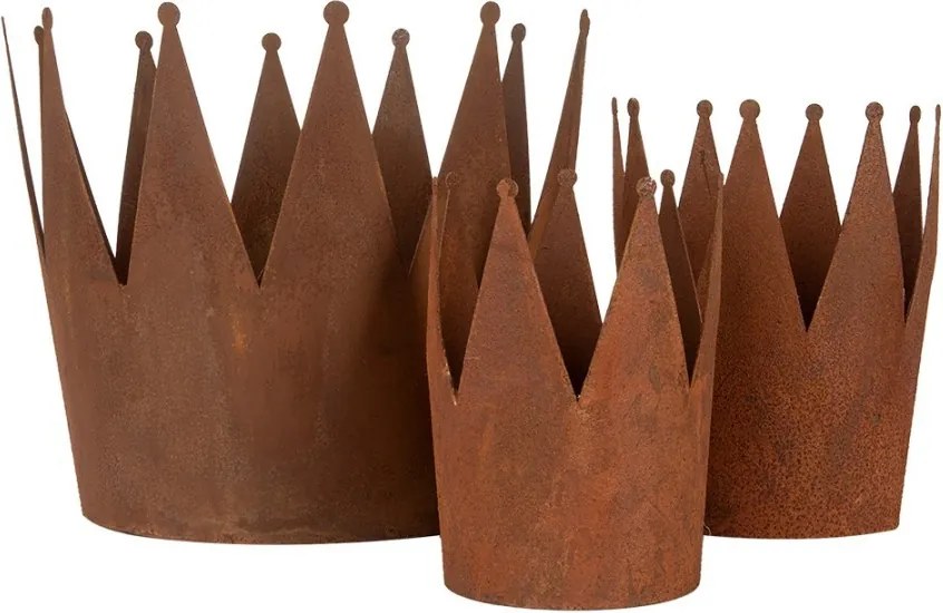 3ks rezavý svícen koruna Brocante rust - Ø 32*25 / Ø 17*21 / Ø 12*17 cm