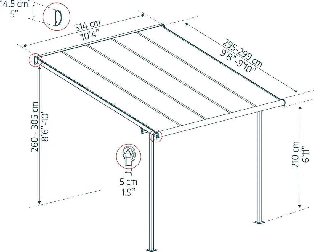 Palram - Canopia Capri 3000 antracit 3 x 3 - hliníková (montovaná) pergola