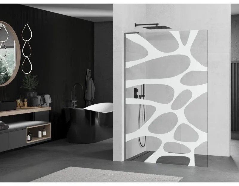 Mexen Kioto L, sprchová zástěna Walk-In 90 x 200 cm, 8mm čiré sklo bílý vzor, ​​grafitový profil, 800-090-103-95-97