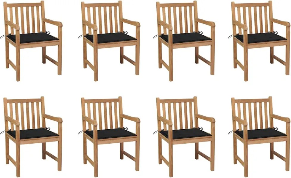 Zahradní židle 8 ks černé podušky masivní teak 3073065