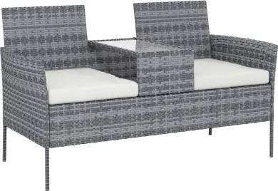 Outsunny Zahradní lavice z pletené pryskyřice 2 místa s stolem a polštářem - 135 x 64 x 81 cm - pro balkón a terasu, černá