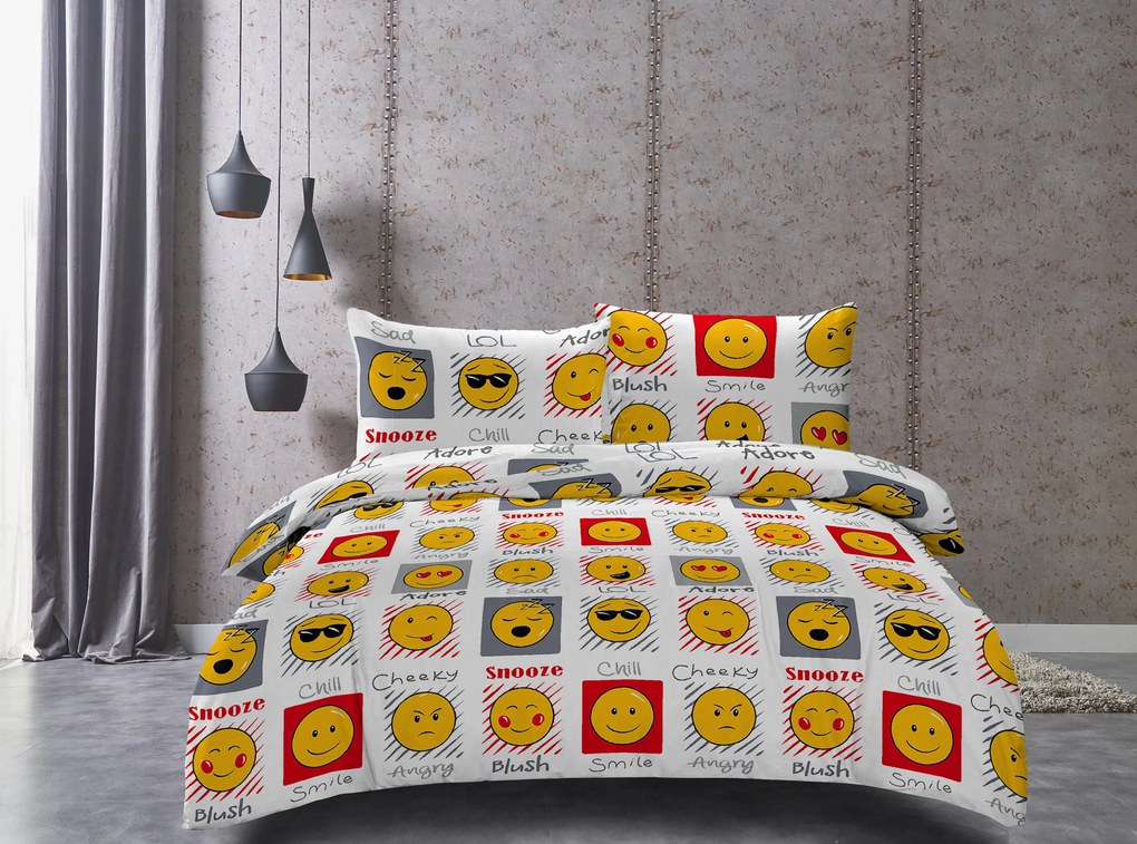 Povlečení z mikrovlákna EMOJI EMOCE bílé Rozměr povlečení: 2 ks 70 x 90 cm | 200 x 220 cm