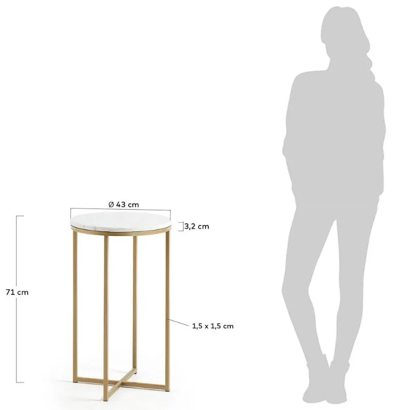 Bílý mramorový odkládací stolek Kave Home Sheffield 43 cm