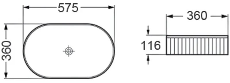 Mexen Grovo, rýhované umyvadlo na desku 57 × 36 cm, černá matná, 22305785