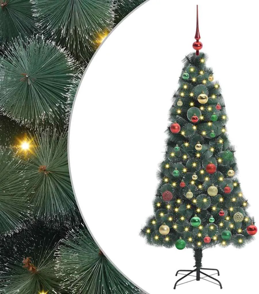 Umělý vánoční stromek s osvětlením a soupravou koulí Zelená PET 3396161