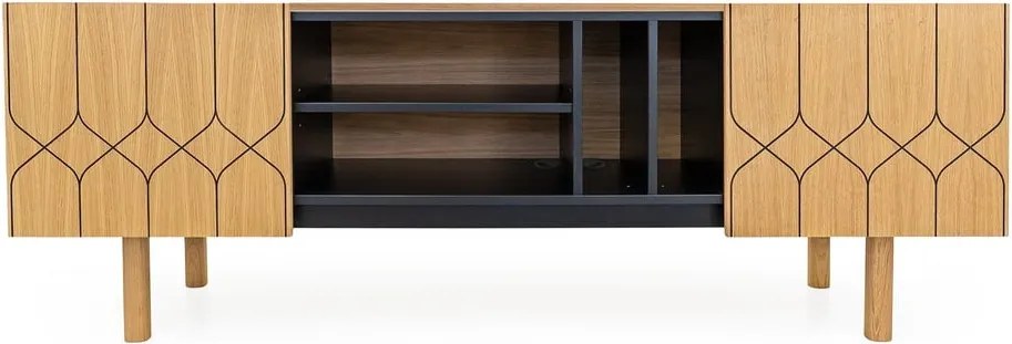 Černý/přírodní TV stolek v dekoru dubu 175x60 cm Porto – Woodman