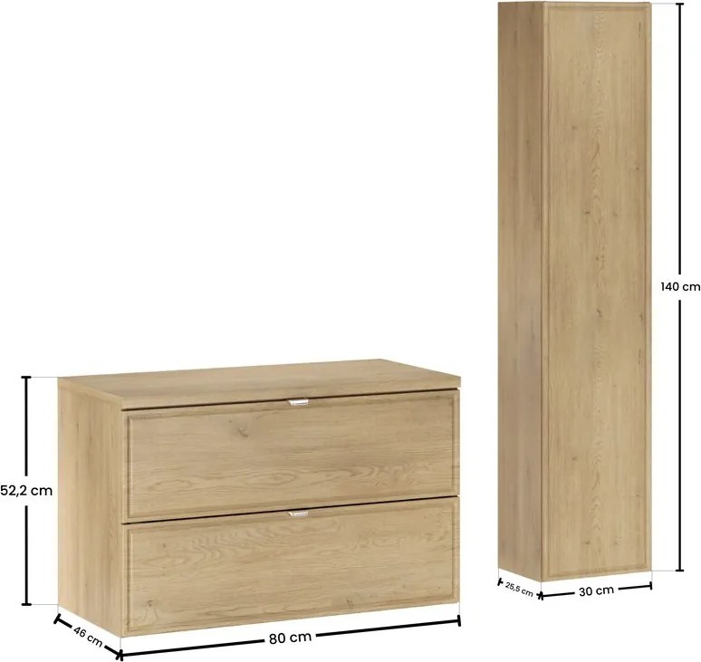 Koupelnová sestava Terra s deskou a skříňkami 80 cm dub cremona