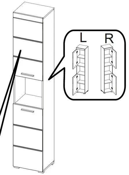 Koupelnová vysoká skříňka Amanda 103, sukový dub/bílý lesk