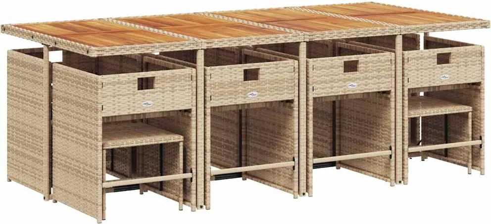 13dílný zahradní jídelní set s poduškami béžový polyratan 3211168