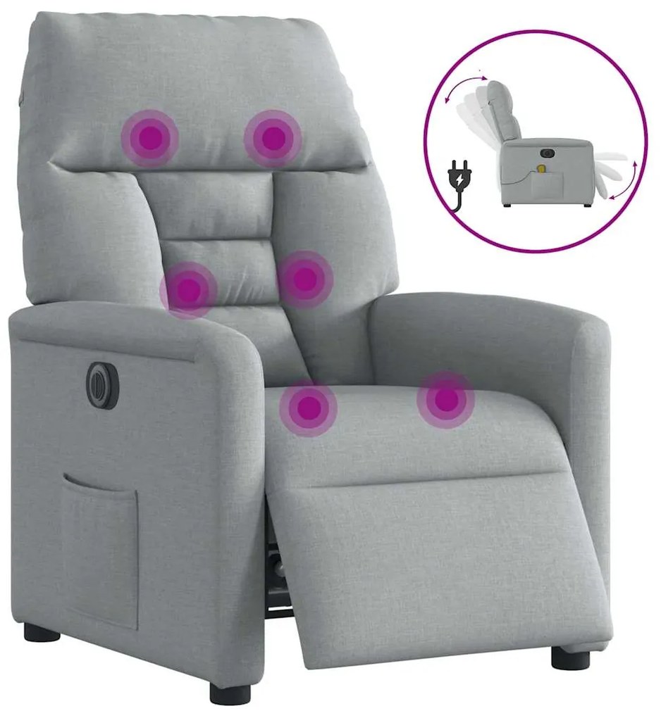 Elektrické masážní polohovací křeslo světle šedé textil 3303022