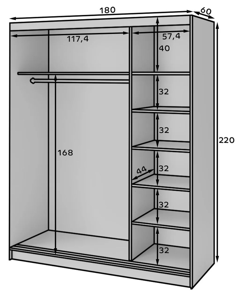 Šatní skříň Marrphy 180 cm dub Caramel/černá