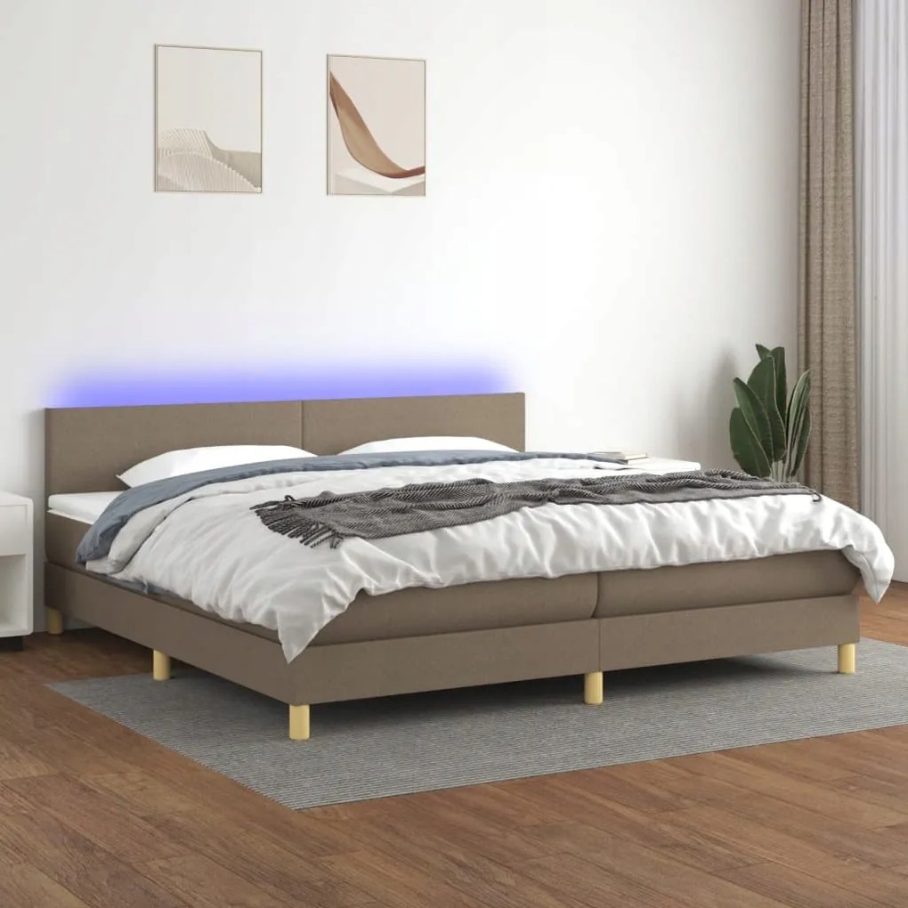 Box Spring Postel S Matrací A Led Textil Taupe Hladký design 200 x 200 cm