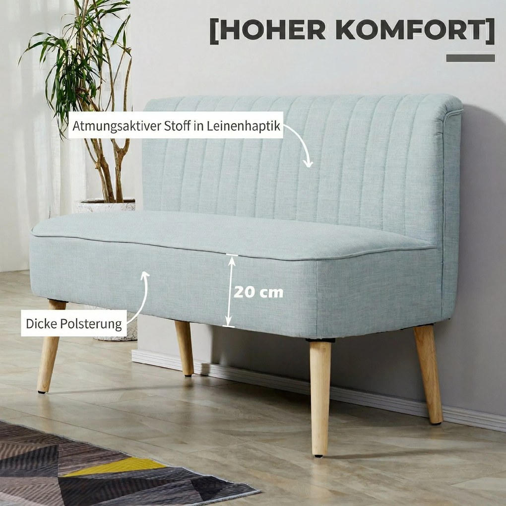 HOMCOM 2místná pohovka, kompaktní čalouněný dvousedák s lněným vzhledem, světle zelená (117 x 56,5 x 77 cm)