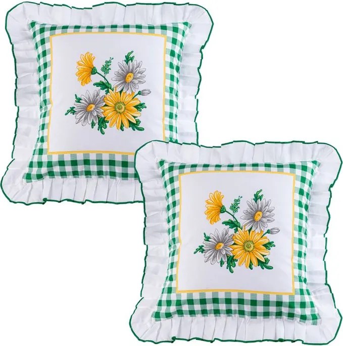 Sada 2 ks povlaků na polštářky s volánem GERBERA 40 x 40 cm