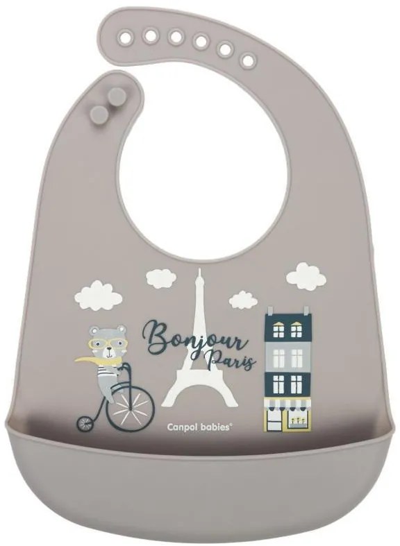 Canpol babies Bryndák silikonový s kapsou Bonjour Paris Béžový