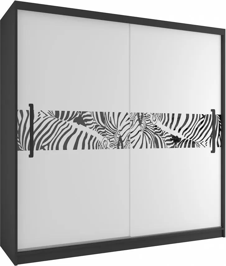 Šatní skříň Adonia 200 - černá / bílá / zebra
