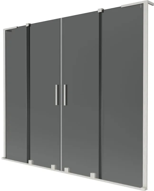 Mexen Velar L Duo, 2-křídlová posuvná vanová zástěna 200 x 150 cm, 8mm šedé sklo, broušená ocel, 896-200-003-42-97