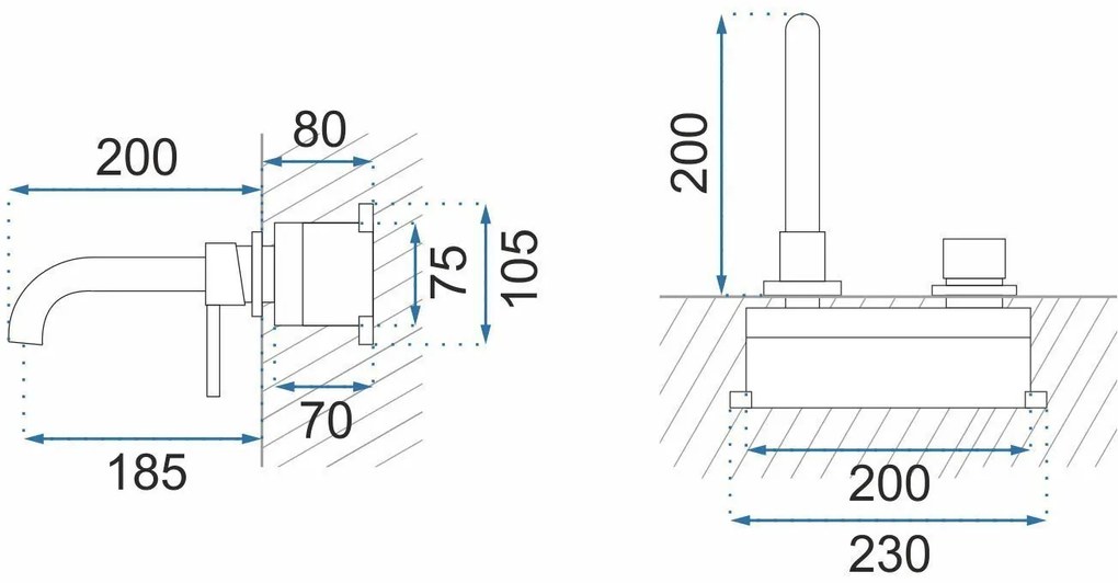 Podomítková umyvadlová baterie REA LUNGO LONG BOX systém titan