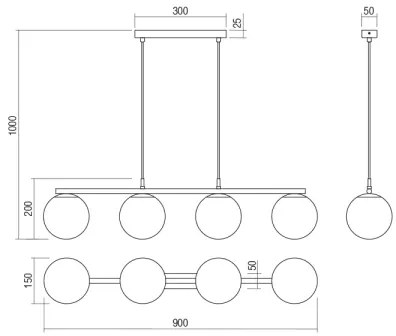 Redo 01-3155 - Lustr na lanku BOWLING 4xE27/42W/230V zlatá