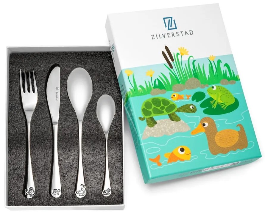 Nerezový dětský příbor ve stříbrné barvě 4 ks Water life – Zilverstad