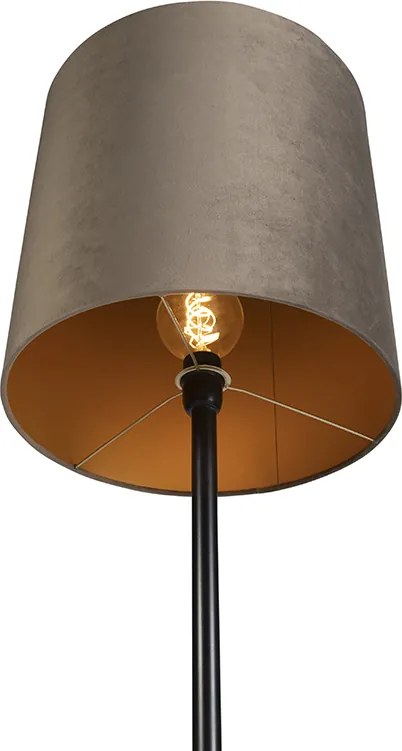 Stojací lampa černá s tmavě hnědým a zlatým sametovým stínítkem 40 cm - Simplo