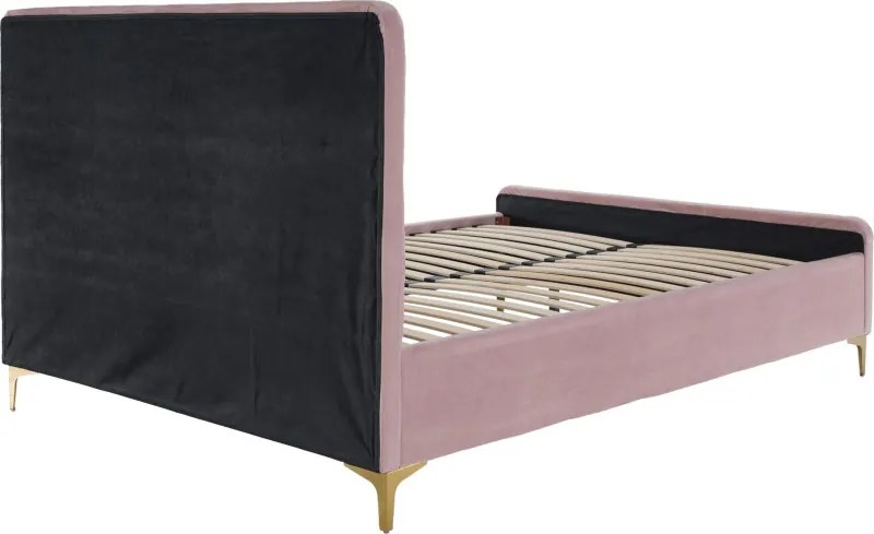 Čalouněná postel KAISA 160x200, růžová Velvet / zlatý chrom Kondela 0000264351