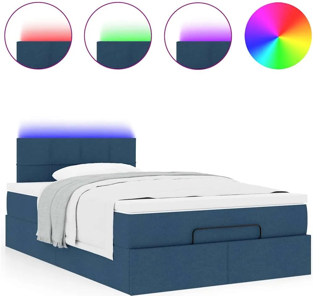 Osmanská postel s matrací & LED modrá 120x190cm látka 3312297