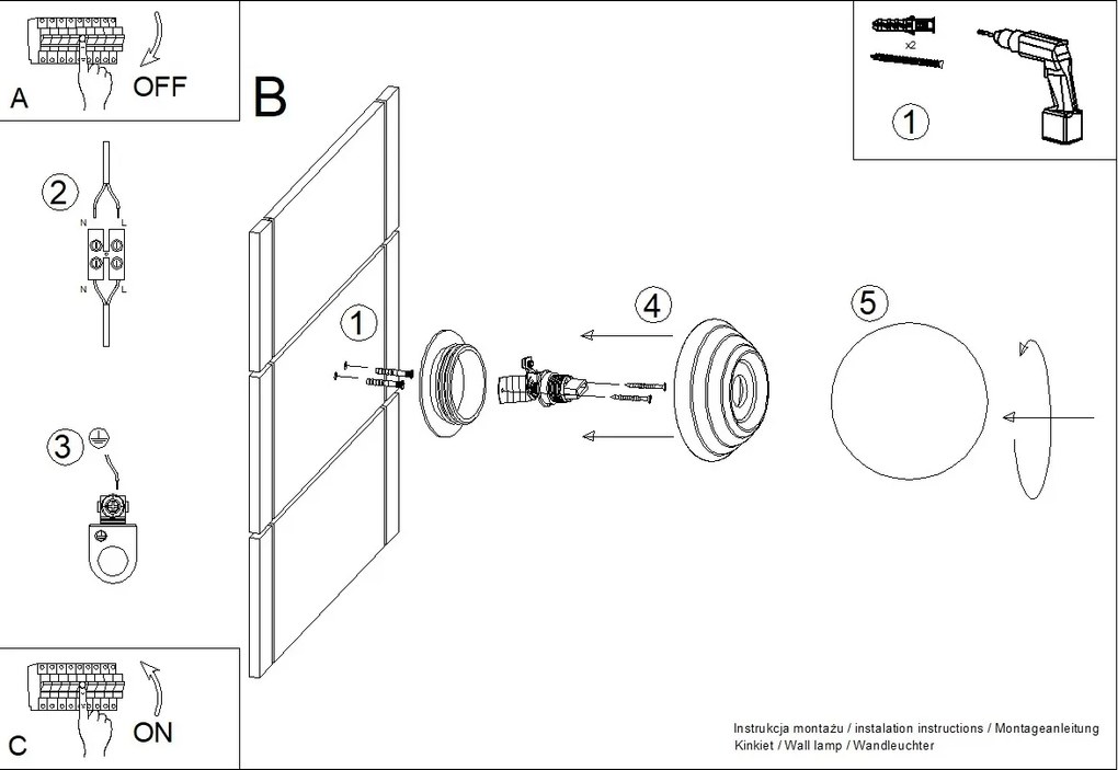Nástěnné svítidlo Zori, 1x bílé skleněné stínítko, or