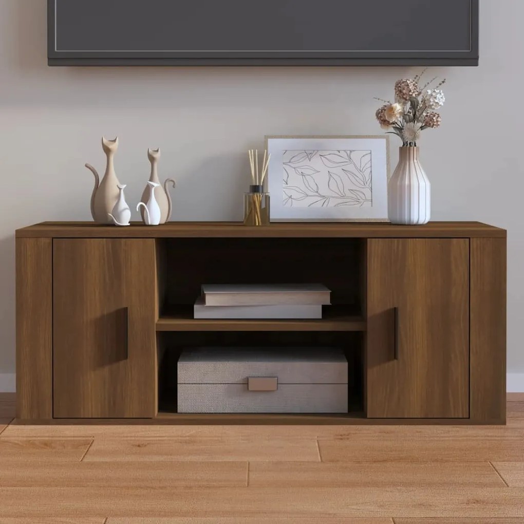 TV skříňka hnědý dub 100 x 35 x 40 cm kompozitní dřevo - Default Title