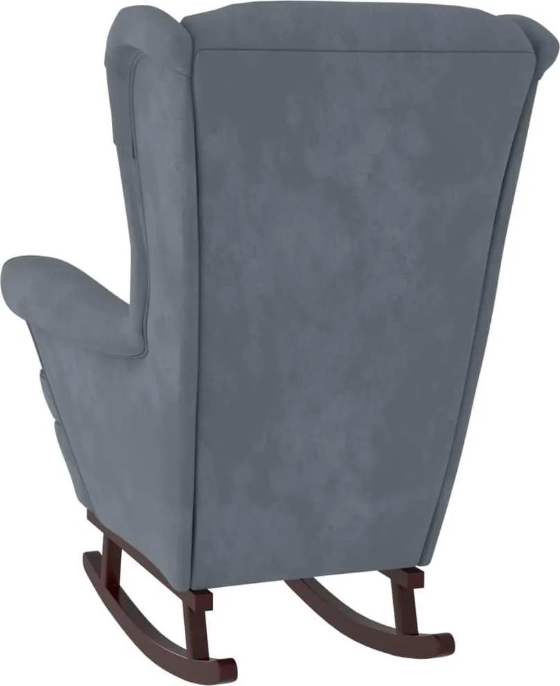 vidaXL Houpací křeslo s dřevěnými nohami a stoličkou samet [3121238] Barva: Žlutá