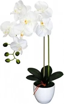 Umělá orchidej v květináči 7 květů, 55 cm, bílá
