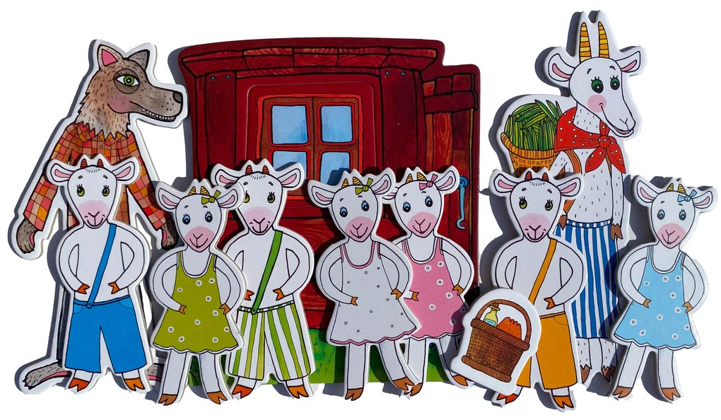 MARIONETINO Loutky pro děti - O KŮZLÁTKÁCH - 9 loutek, kulisa