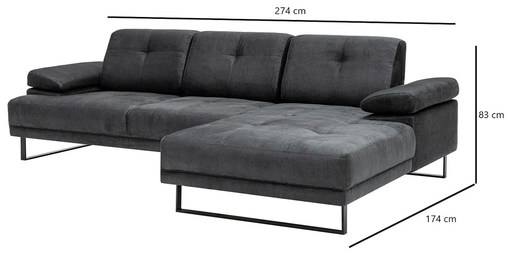 Designová rohová sedačka Vatusia 274 cm antracitová - pravá