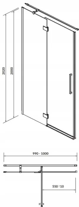Cersanit Crea, křídlové dveře do otvoru 100X200 cm (levé), 8mm čiré sklo, chromový profil, S159-001