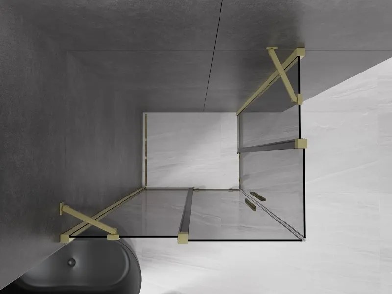 Mexen Velar Duo, sprchový kout s posuvnými dveřmi 90 x 80 cm, 8mm šedé sklo, zlatá matná, 871-090-080-42-55