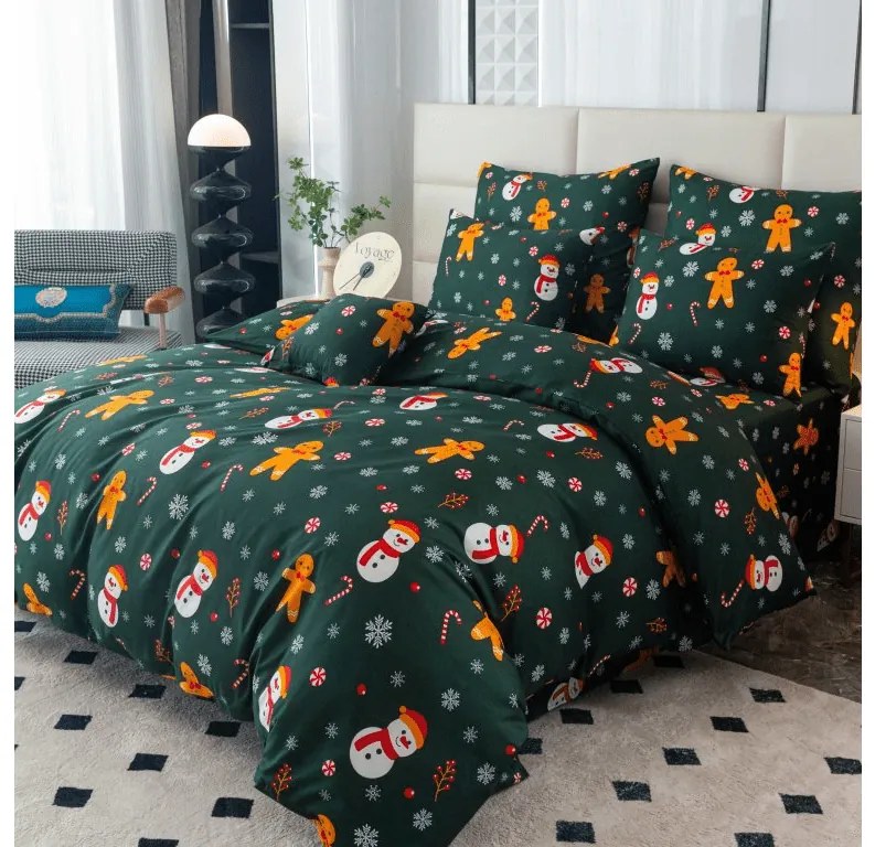 Povlečení z mikrovlákna SNĚHULÁK A PERNÍČEK zelené Rozměr povlečení: 70 x 90 cm | 140 x 220 cm