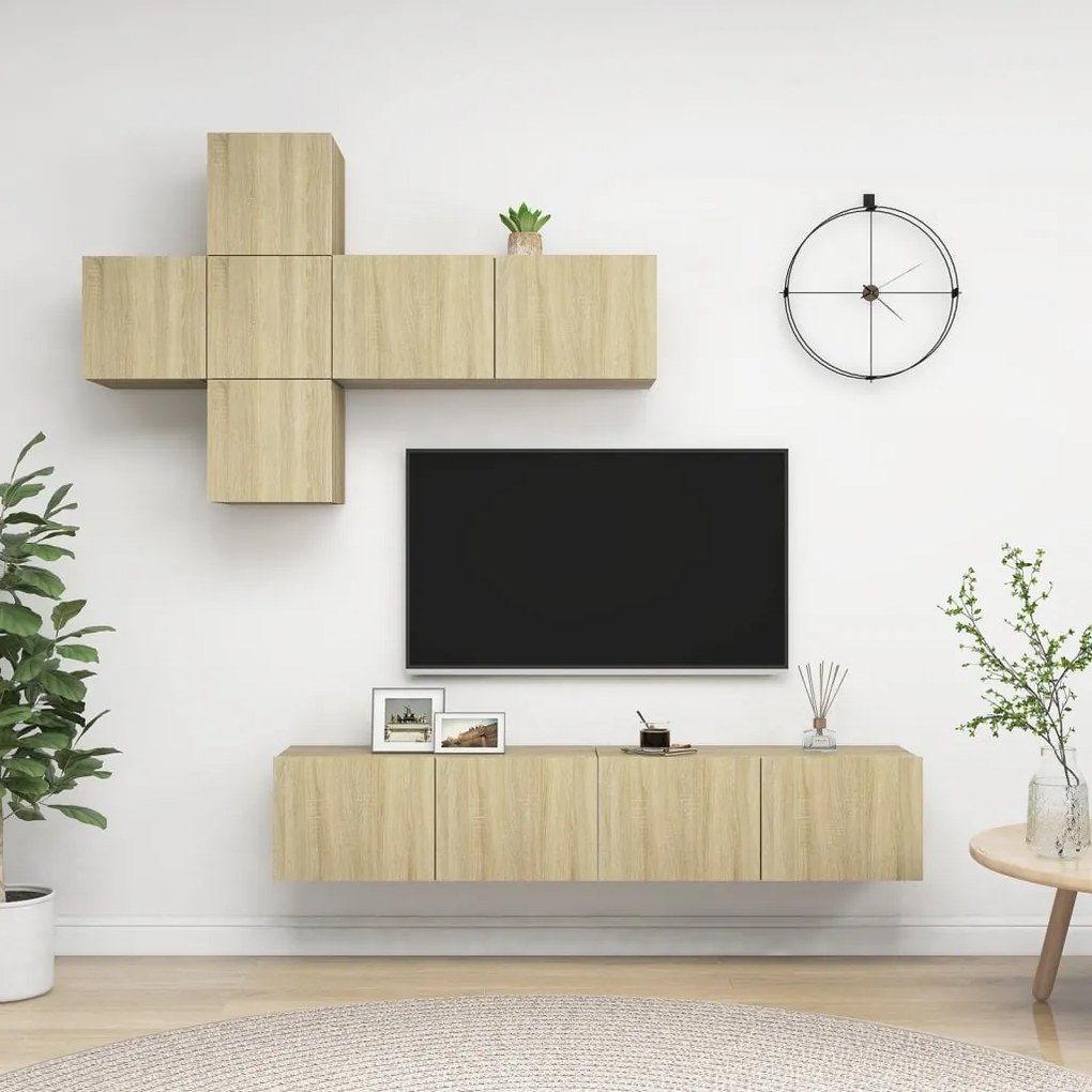 7dílný set TV skříněk dub sonoma kompozitní dřevo 3079023
