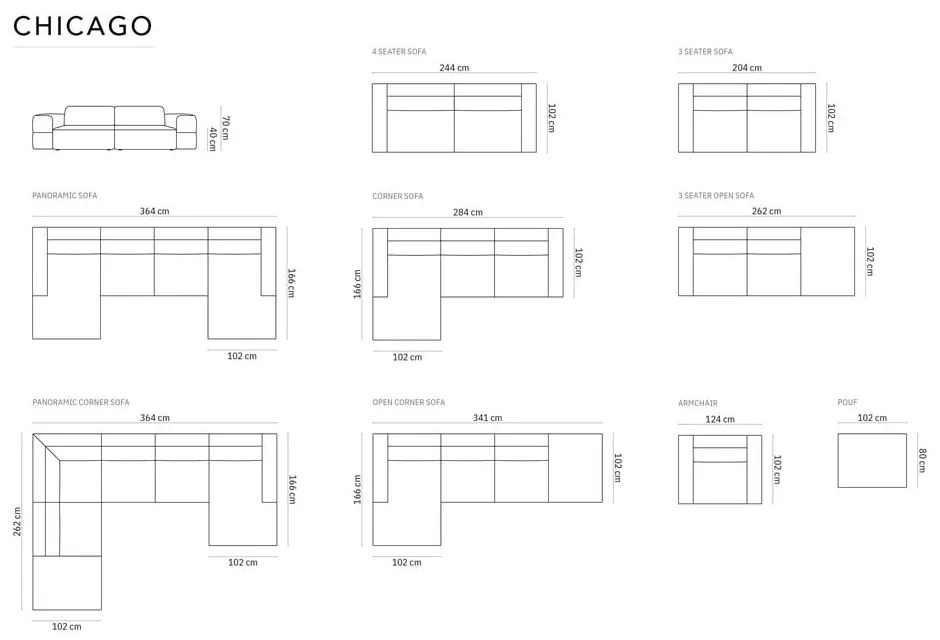 Tmavě šedá lenoška (levý roh) Chicago – Cosmopolitan Design