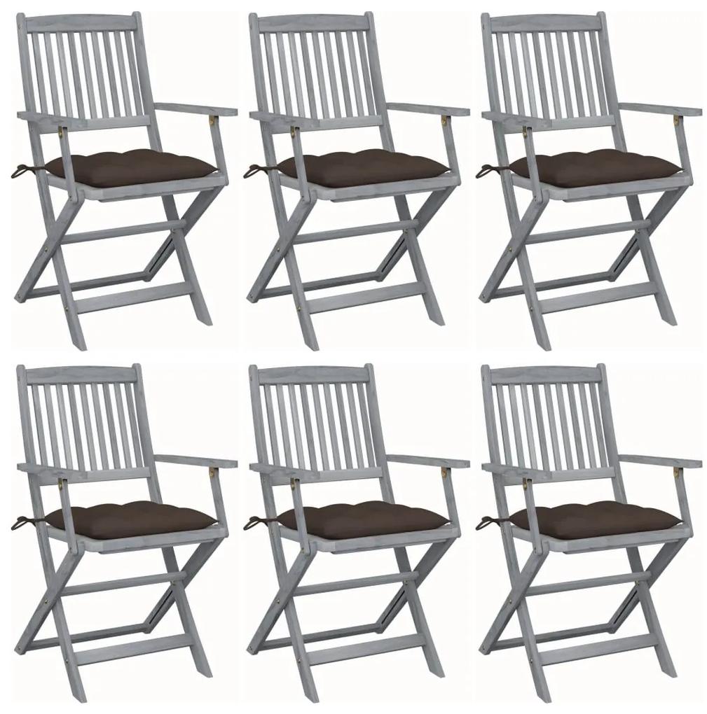 3065430 vidaXL Skládací zahradní židle s poduškami 6 ks masivní akáciové dřevo
