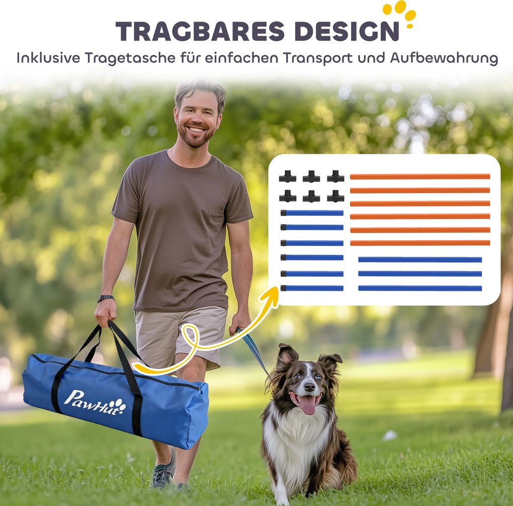 Agility set pro psy 3dílné agility vybavení se slalomovými tyčemi Taška na přenášení Výcviková sada pro všechny velikosti psů Oranžová barva