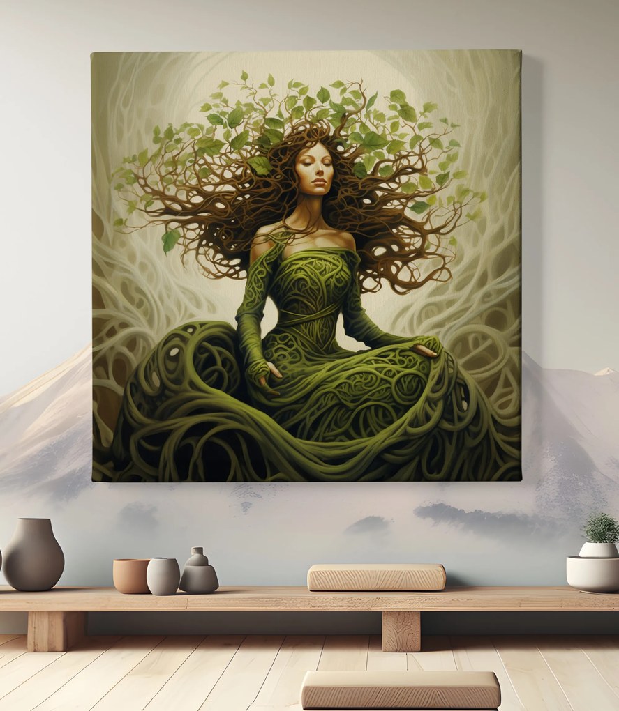 Obraz na plátně - Napojená žena Strom života FeelHappy.cz Velikost obrazu: 100 x 100 cm